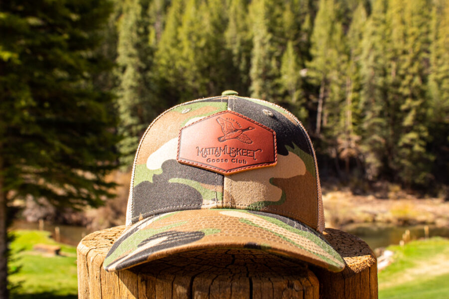 Leather Patch Camo Trucker Hat - Mattamuskeet Goose Club